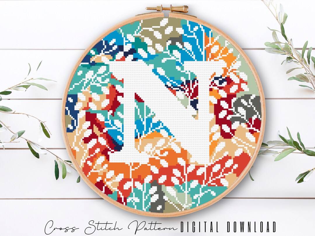Letter N, Cross Stitch Alphabet Pattern, Modern Monogram, Counted Cross ...