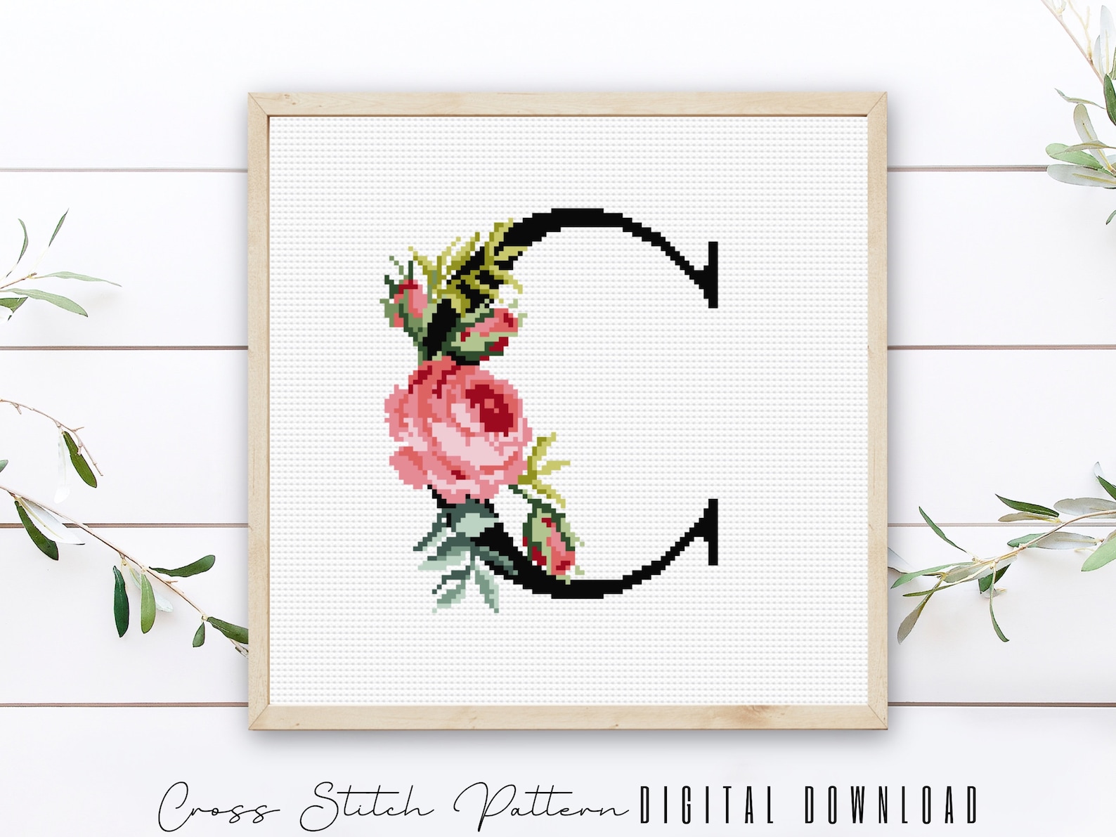 Floral Letter C Cross Stitch Alphabet Pattern Monogram With - Etsy