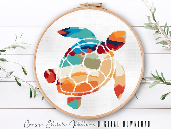 Modern Sea Life Cross Stitch Pattern Sea Turtle Cross Stitch - Etsy