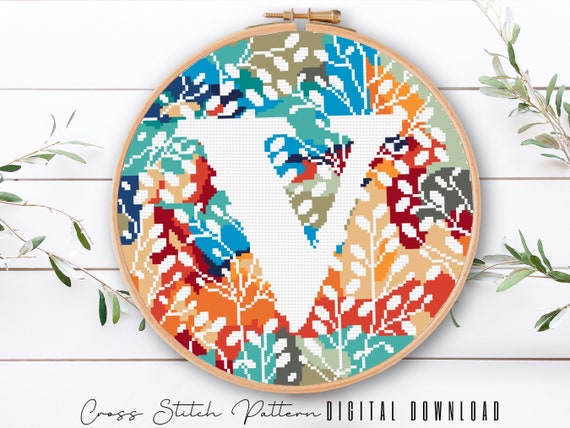 Letter V Cross Stitch Alphabet Pattern Modern Monogram - Etsy