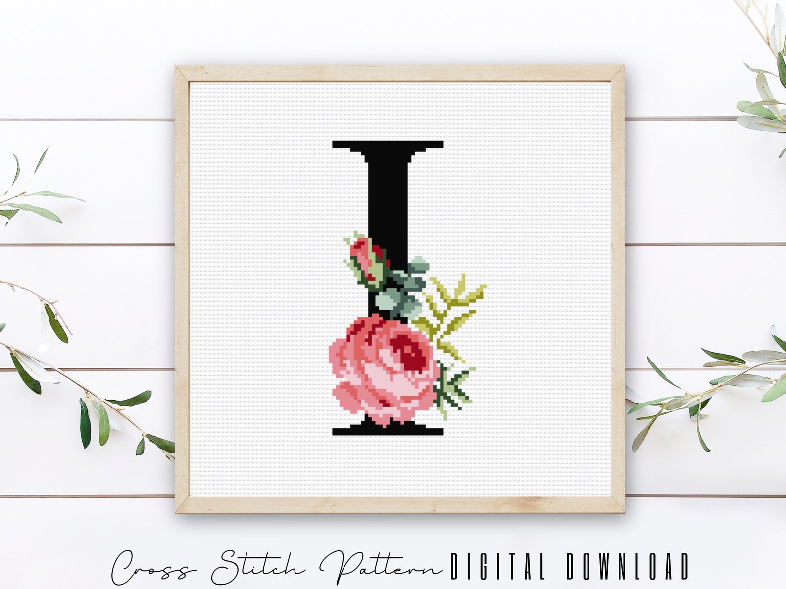Floral Letter I Cross Stitch Alphabet Pattern Monogram With | Etsy