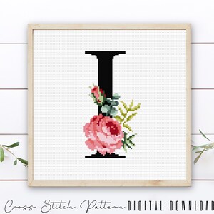 Floral Letter I, Cross Stitch Alphabet Pattern, Monogram With Flower ...