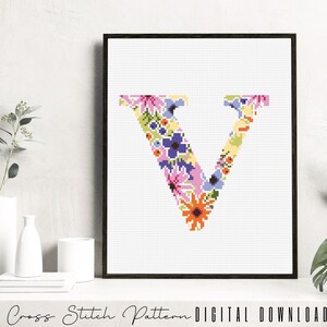 Letter V, Cross Stitch Alphabet Pattern, Modern Monogram, Counted Cross ...