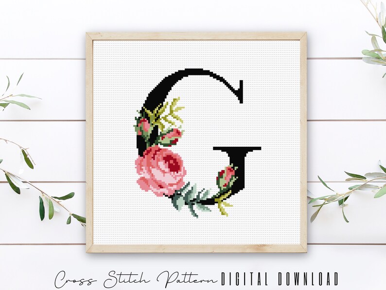 Floral Letter G Cross Stitch Alphabet Pattern Monogram With - Etsy