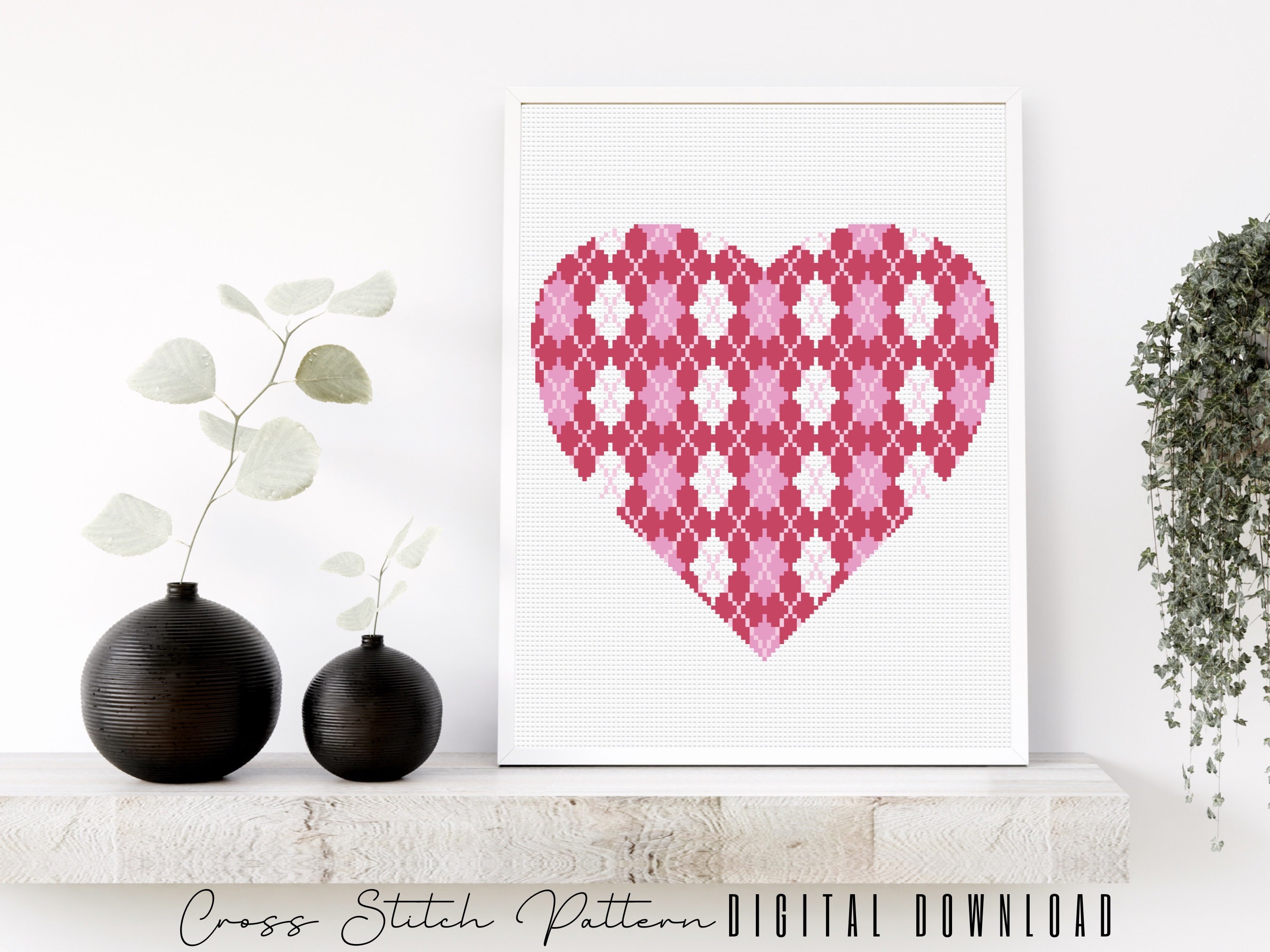 Heart Shape Cross Stitch Pattern Valentine Counted Cross - Etsy
