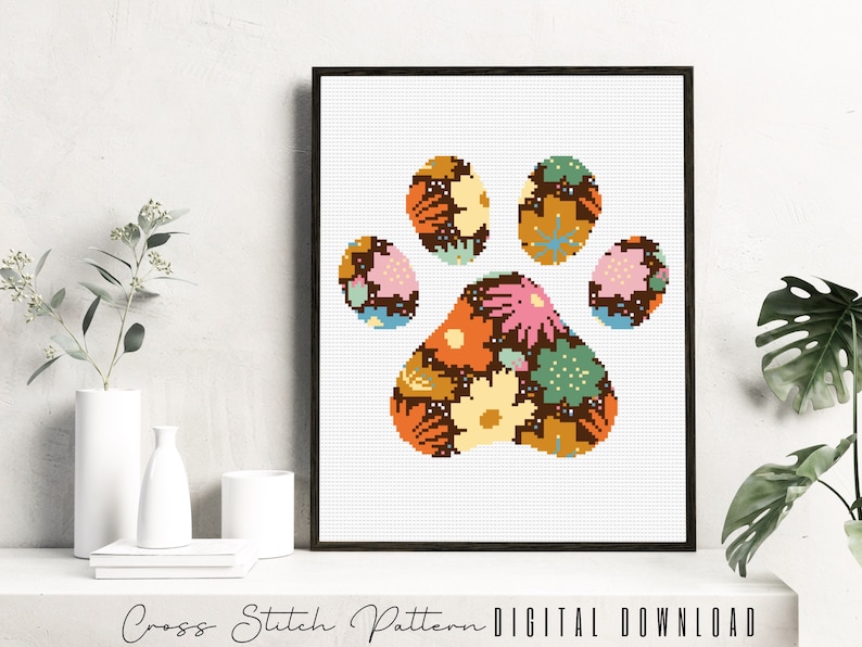 Dog Paw Cross Stitch Pattern Silhouette Counted Cross Stitch - Etsy