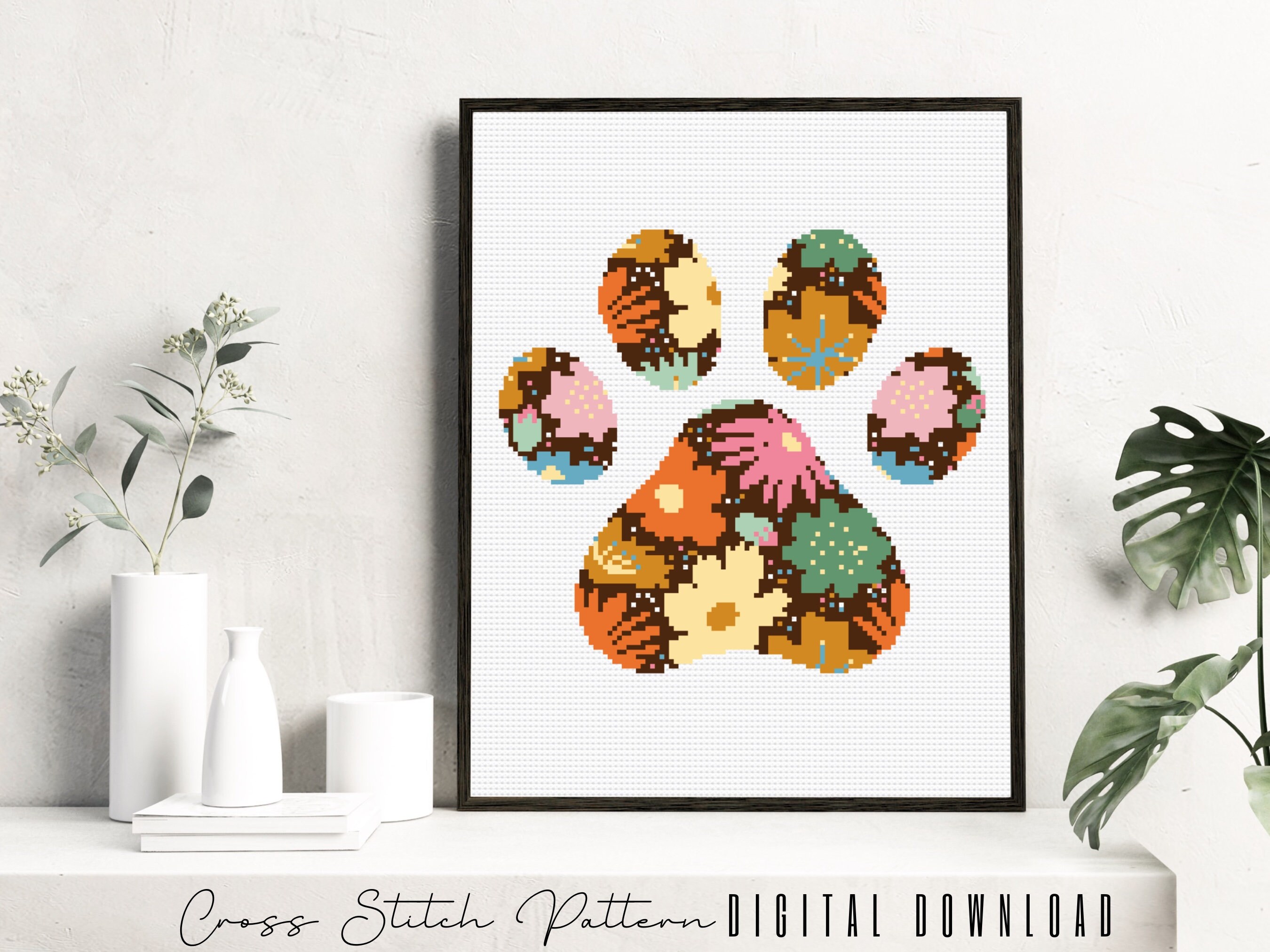 Dog Paw Cross Stitch Pattern Silhouette Counted Cross Stitch - Etsy