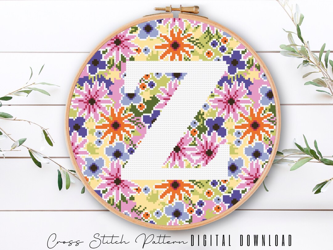 Letter Z Cross Stitch Pattern: Floral Monogram (digital Download PDF ...
