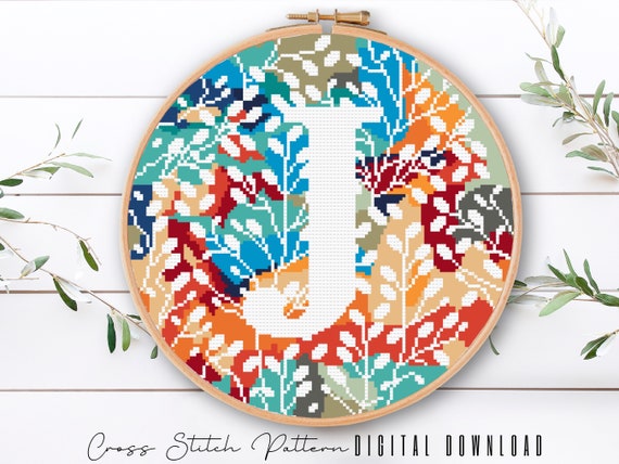 Letter J Cross Stitch Alphabet Pattern Modern Monogram - Etsy