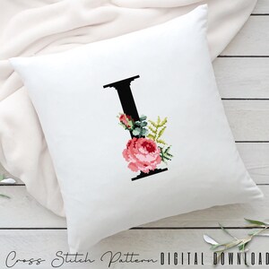 Floral Letter I, Cross Stitch Alphabet Pattern, Monogram With Flower ...