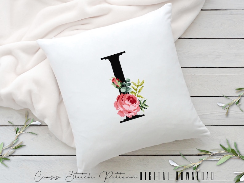 Floral Letter I Cross Stitch Alphabet Pattern Monogram With - Etsy