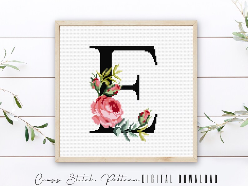 Floral Letter E Cross Stitch Pattern: Flower Monogram (digital Download ...