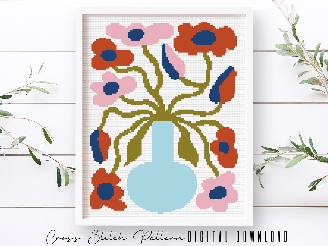 Modern Floral Cross Stitch Pattern: Abstract Boho Embroidery (digital ...