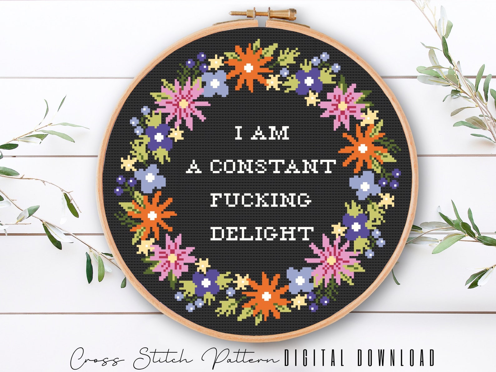 Floral Sassy Cross Stitch Pattern: Feminist Embroidery (digital ...