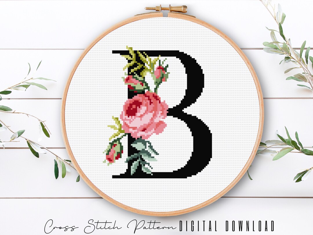 Floral Letter B Cross Stitch Pattern: Alphabet Monogram (digital ...