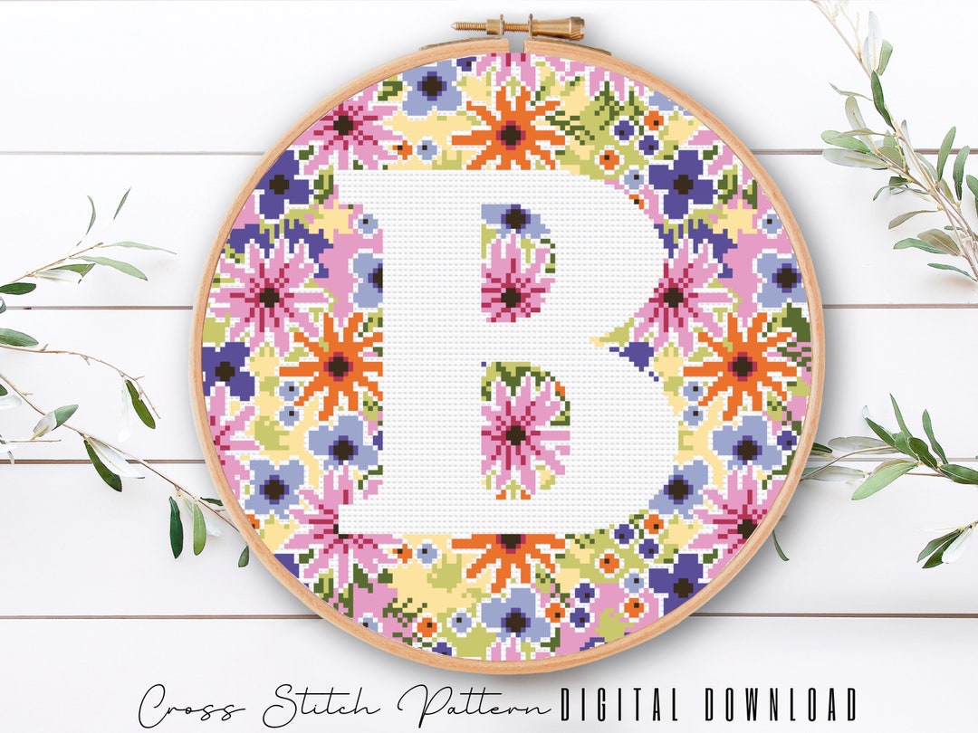 Letter B, Cross Stitch Alphabet Pattern, Modern Monogram, Counted Cross ...