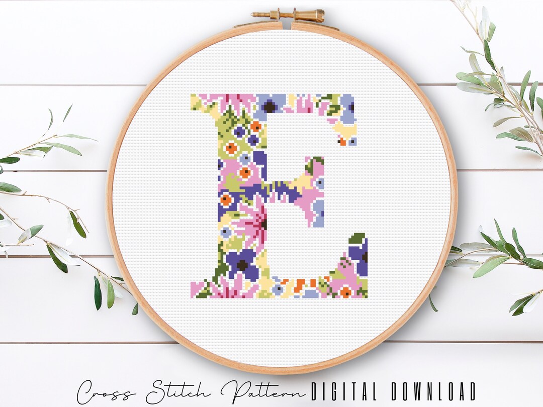 Letter E, Cross Stitch Alphabet Pattern, Modern Monogram, Counted Cross ...