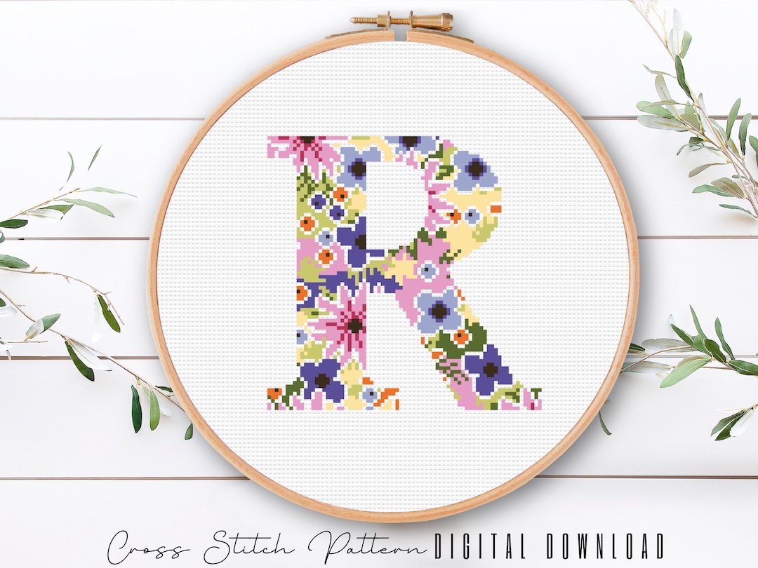 Letter R, Cross Stitch Alphabet Pattern, Modern Monogram, Counted Cross ...