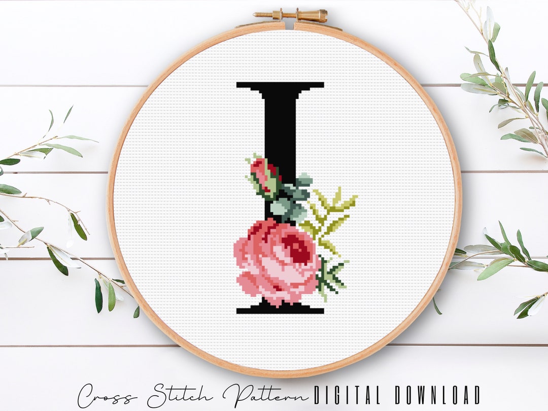 Floral Letter I, Cross Stitch Alphabet Pattern, Monogram With Flower ...