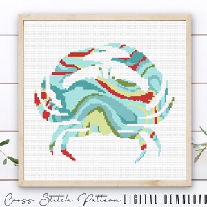 Modern Crab Cross Stitch Pattern: Sea Life Embroidery (digital Download ...