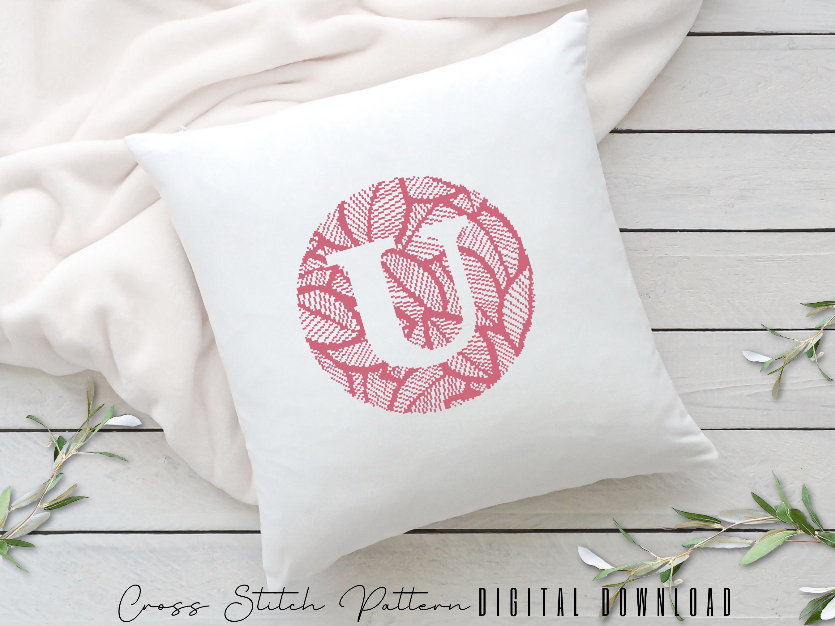 Letter U Cross Stitch Pattern: Modern Floral Monogram (digital Download ...