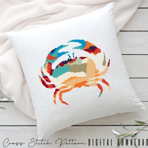 Modern Sea Life Cross Stitch Pattern, Modern Crab Cross Stitch, Ocean ...