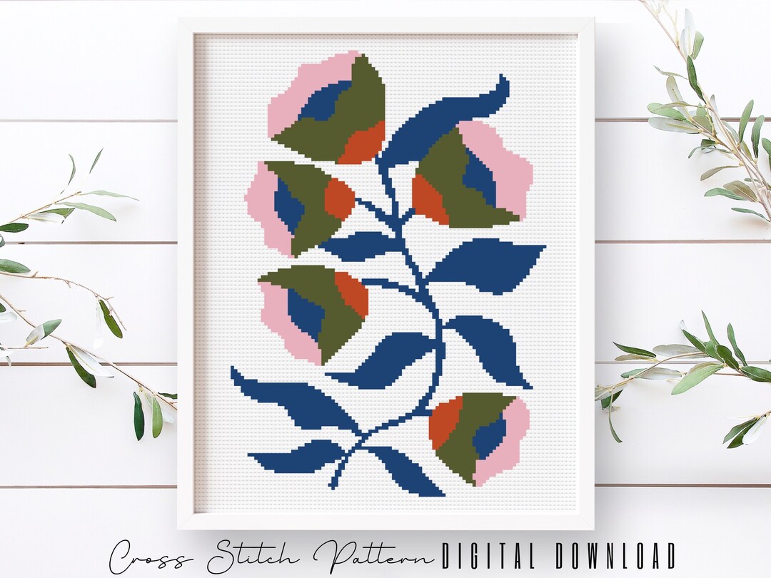 Modern Floral Cross Stitch Pattern: Abstract Boho Embroidery (digital ...