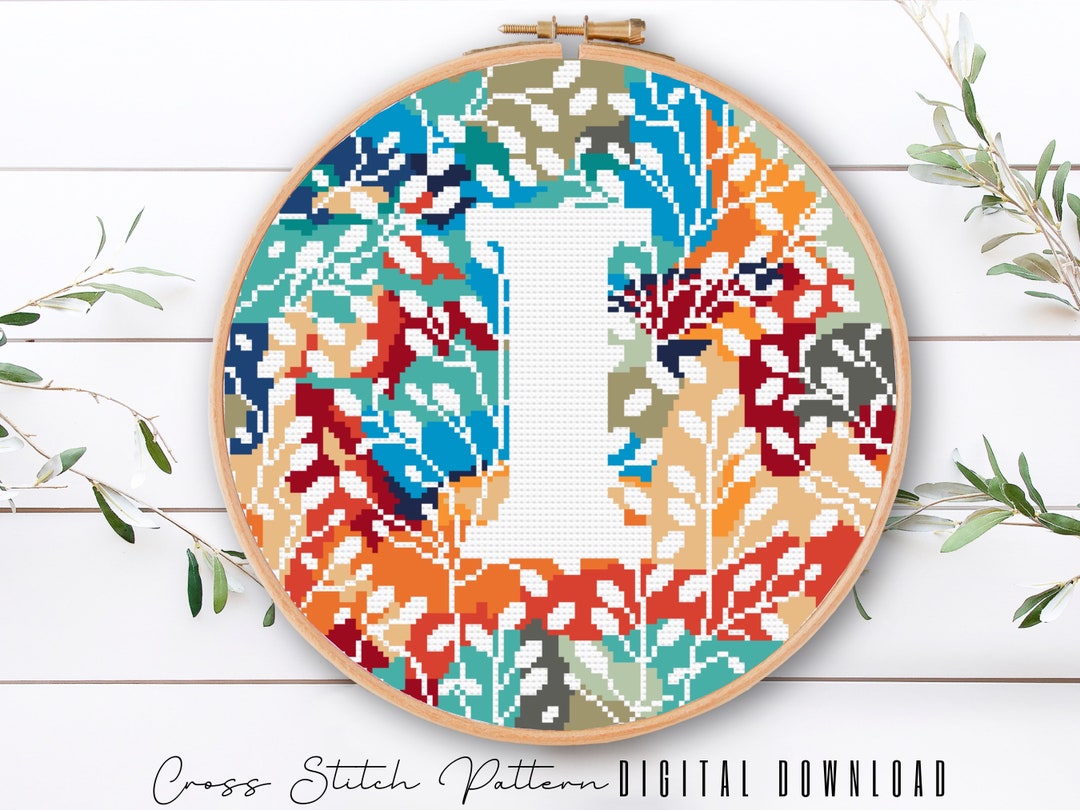 Letter I Cross Stitch Pattern: Modern Floral Monogram (digital Download ...