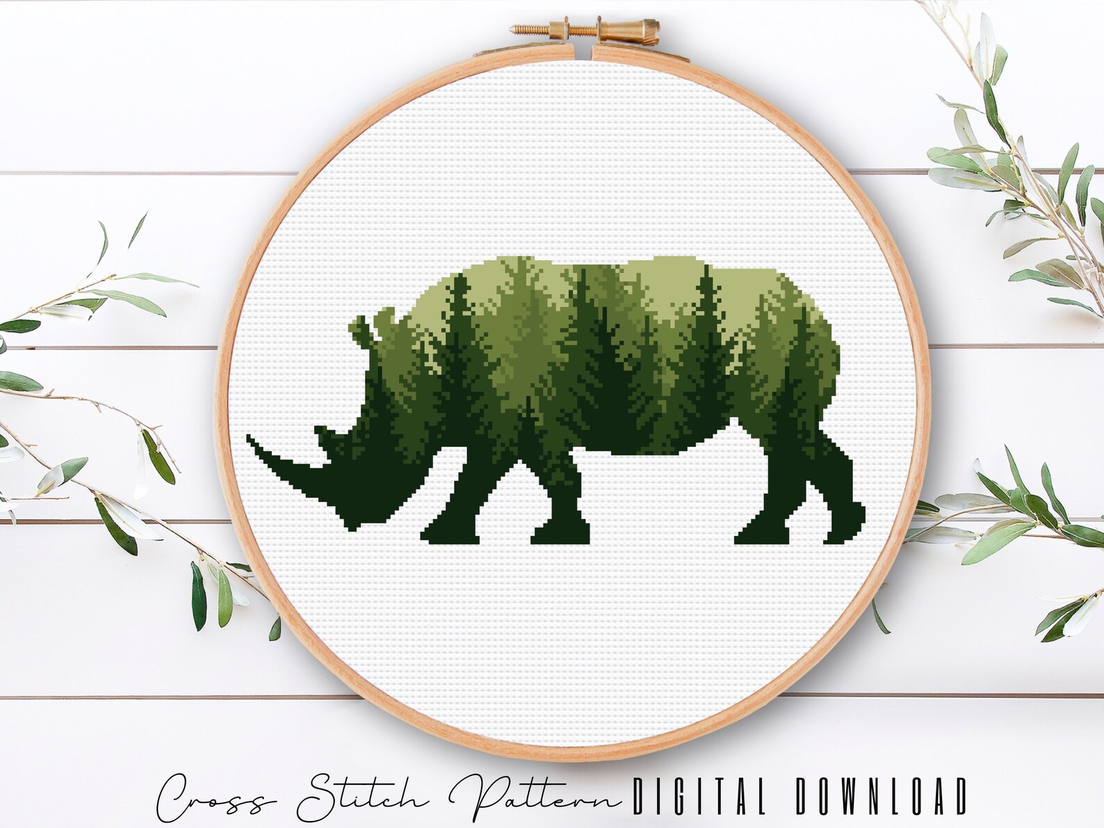 Rhinoceros Cross Stitch Pattern: Tropical Animal Embroidery (digital ...
