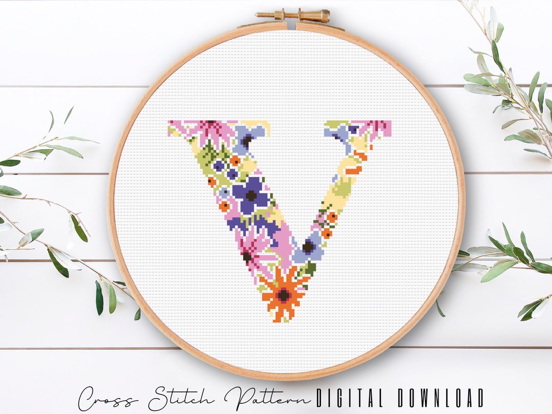 Letter V, Cross Stitch Alphabet Pattern, Modern Monogram, Counted Cross ...