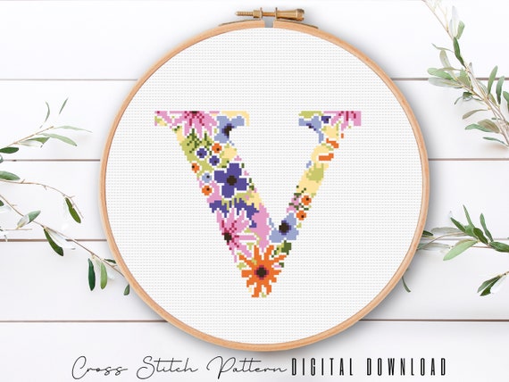 Letter V Cross Stitch Alphabet Pattern Modern Monogram - Etsy