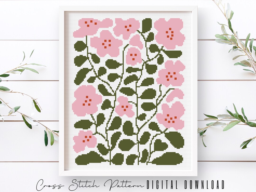 Modern Floral Cross Stitch Pattern: Boho Embroidery Hoop Art (digital ...