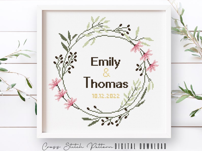 Wedding Modern Cross Stitch Pattern, Personalized Counted Cross Stitch ...