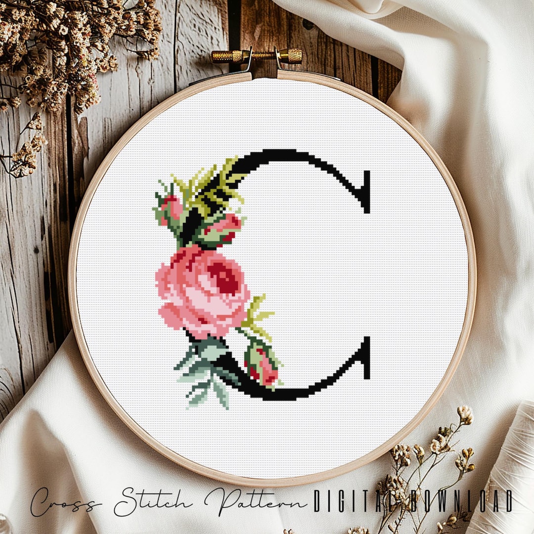 Floral Letter C, Cross Stitch Alphabet Pattern, Monogram With Flower ...