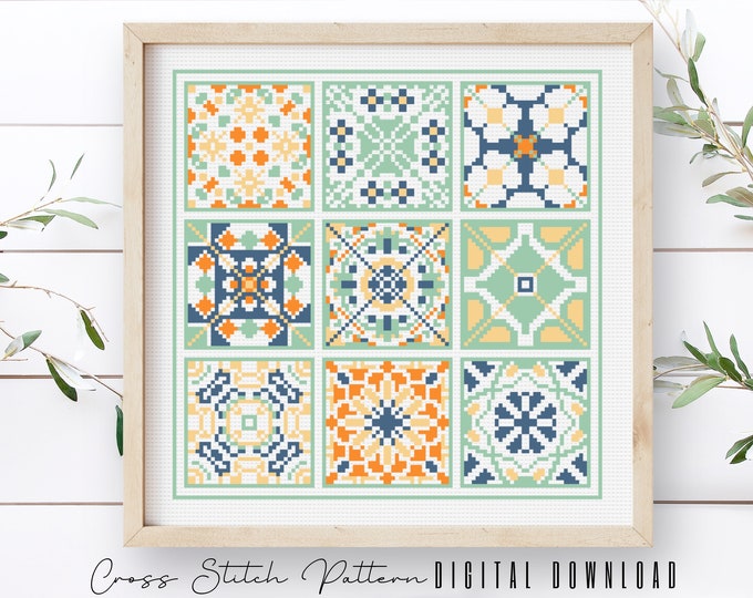 Mediterranean Tiles Cross Stitch Patternmodern Pattern PDF - Etsy Canada