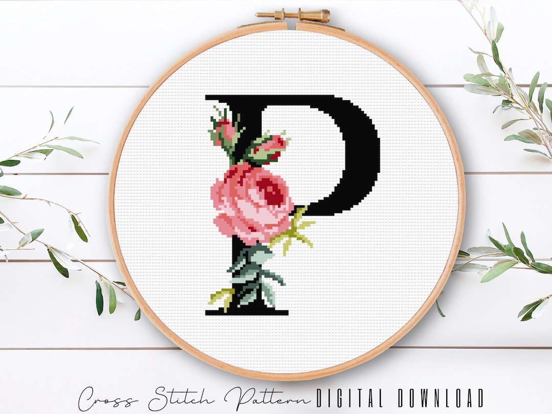 Floral Letter P, Cross Stitch Alphabet Pattern, Monogram With Flower ...
