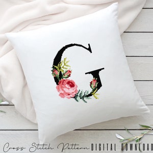 Floral Letter G, Cross Stitch Alphabet Pattern, Monogram With Flower ...