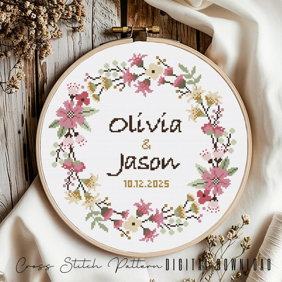 Wedding Modern Cross Stitch Pattern, Personalized Counted Cross Stitch ...