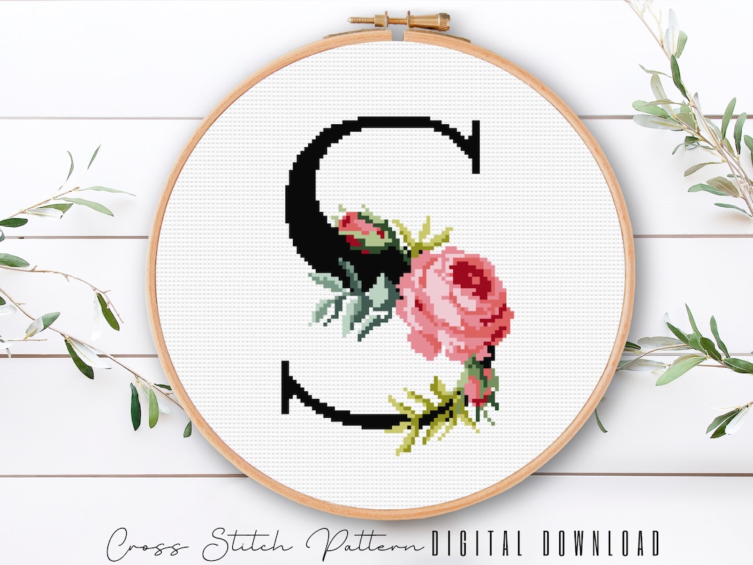 Floral Letter S, Cross Stitch Alphabet Pattern, Monogram With Flower ...