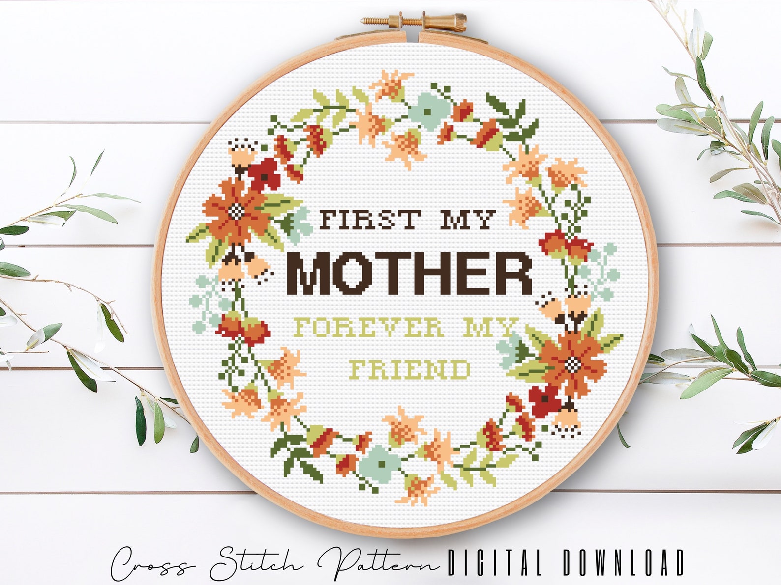 Mom Cross Stitch Pattern, Mothers Day Gift Counted Cross Stitch, Modern ...