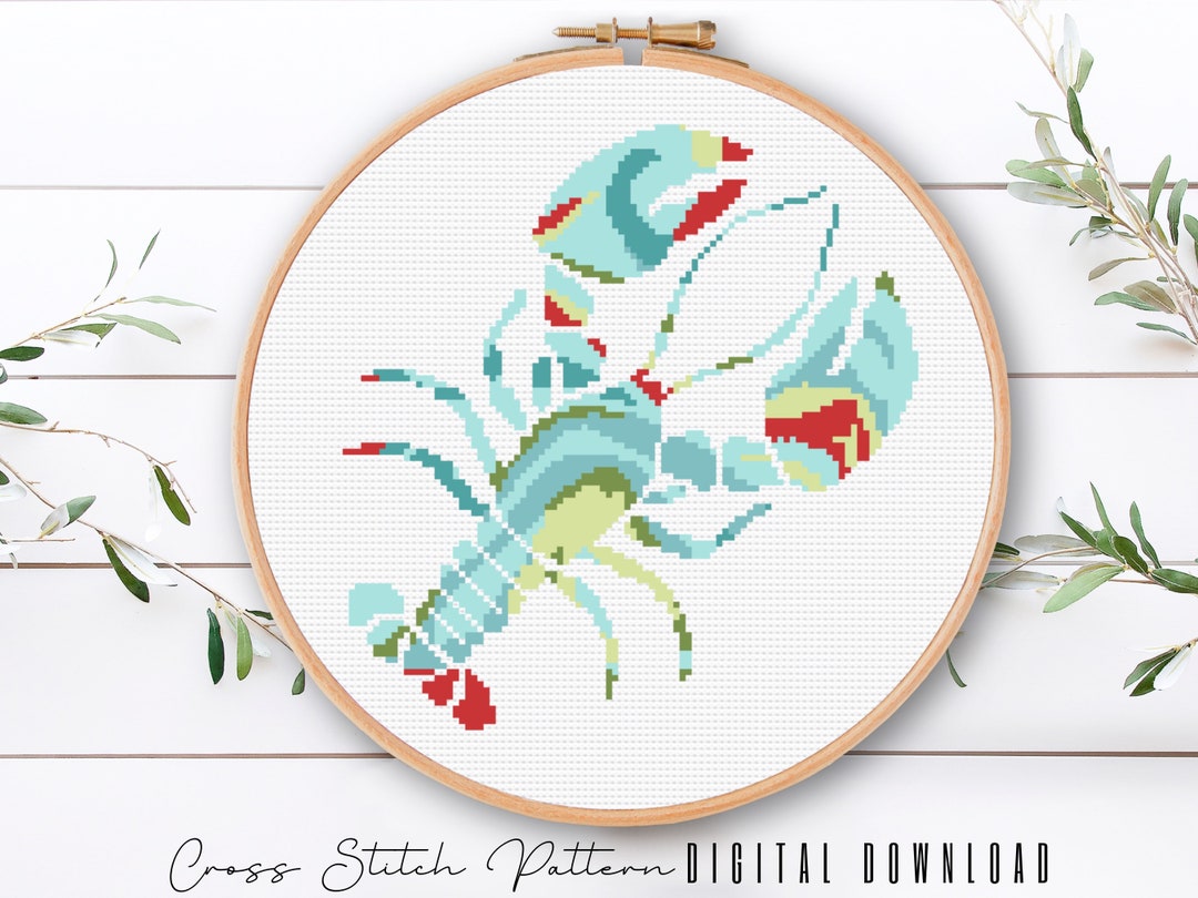 Modern Sea Life Cross Stitch Pattern, Modern Lobster Cross Stitch ...