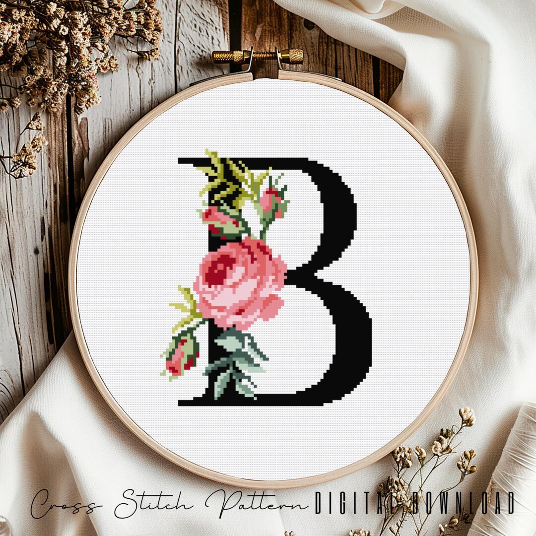 Floral Letter B, Cross Stitch Alphabet Pattern, Monogram With Flower ...