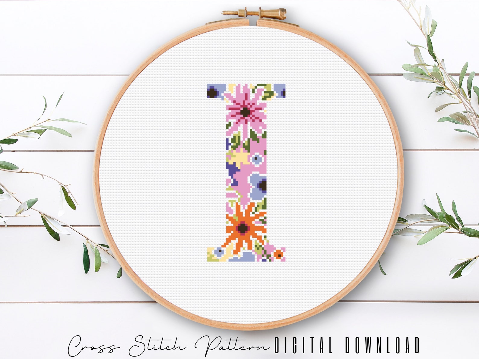 Letter I Cross Stitch Alphabet Pattern Modern Monogram - Etsy
