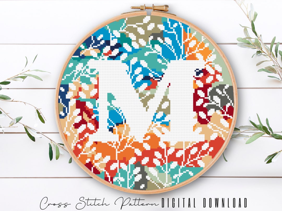 Letter M Cross Stitch Pattern: Modern Floral Monogram (digital Download ...