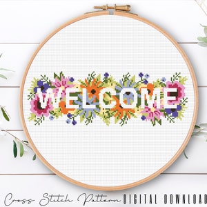Welcome Cross Stitch Pattern, Modern Counted Cross Stitch Sampler ...