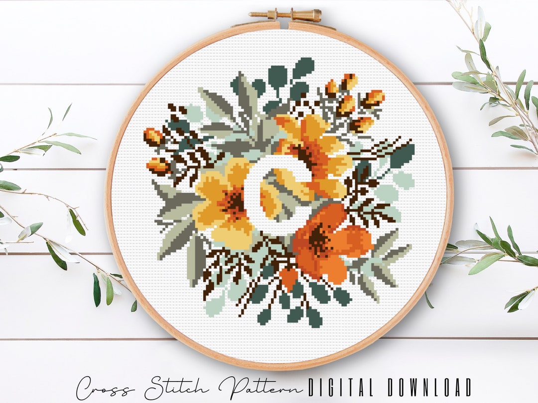 Floral Letter C, Cross Stitch Alphabet Pattern, Monogram With Flower ...