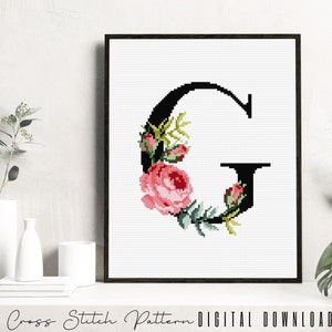 Floral Letter G, Cross Stitch Alphabet Pattern, Monogram With Flower ...