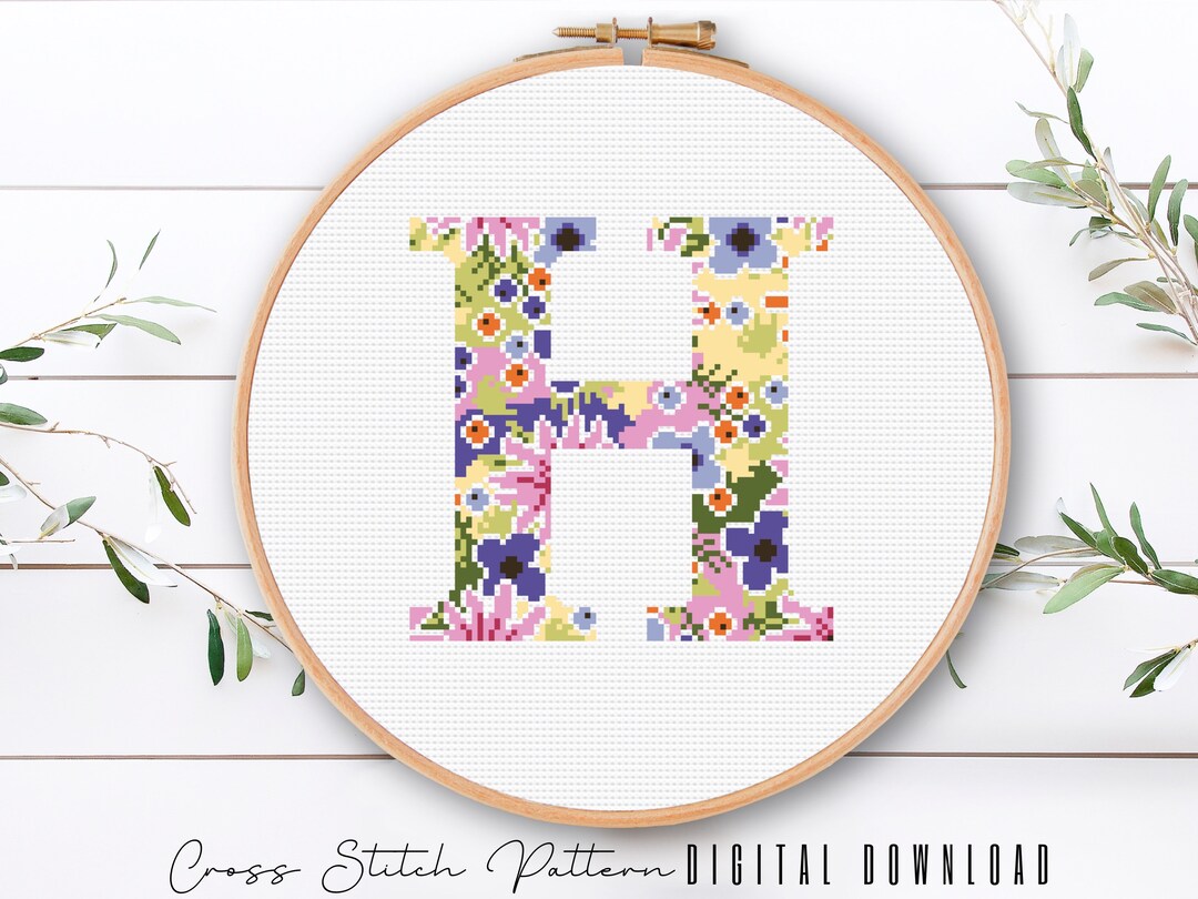 Letter H Floral Cross Stitch Pattern: Modern Monogram (digital Download ...