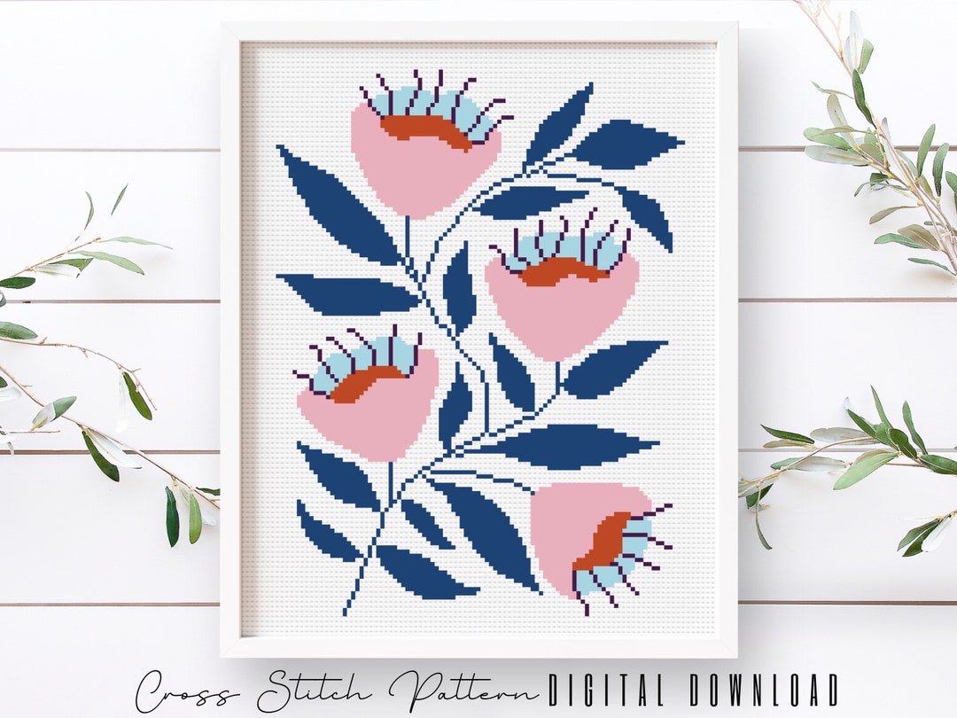 Modern Floral Cross Stitch Pattern: Abstract Boho Embroidery (digital ...