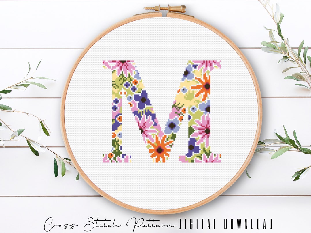 Letter M, Cross Stitch Alphabet Pattern, Modern Monogram, Counted Cross ...